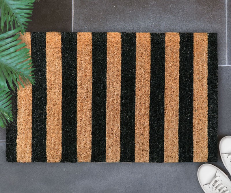 Black Stripe Regular Doormat 100% Coir