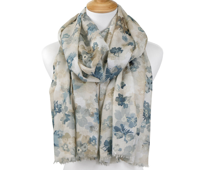 Kalani Teal Blue Watercolour Floral Scarf