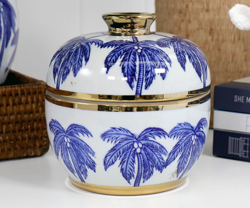 Martinique Blue Palms Ginger Jar - Small