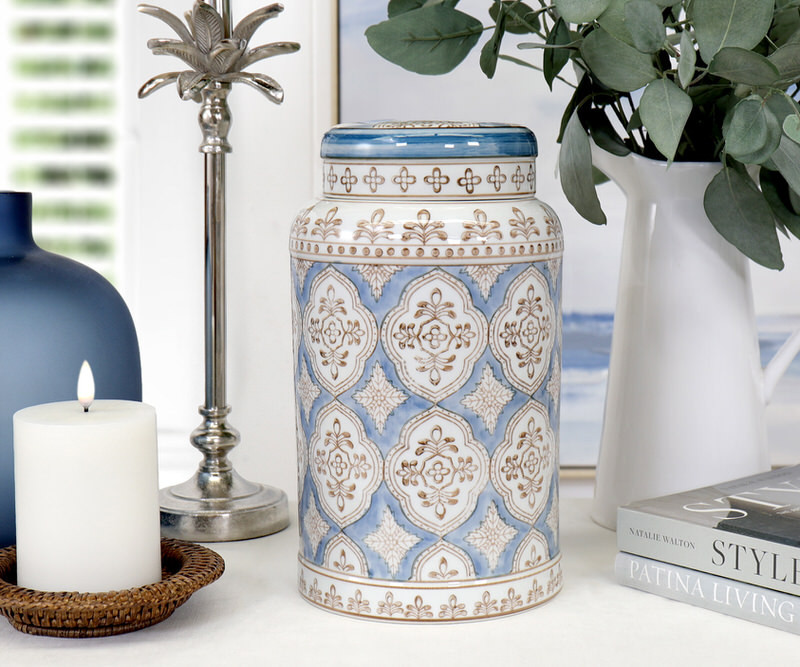 Tall Carlisle Blue Ginger Jar