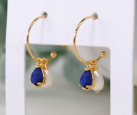 Juliette Blue & Pearl Gold Hoops - Beautiful home decor at French Knot
