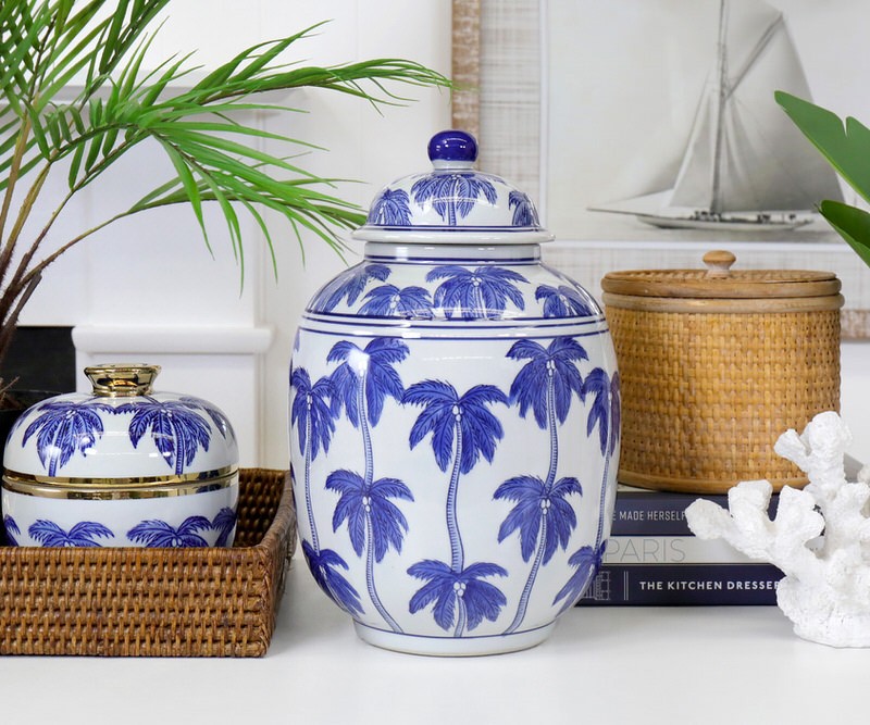 Martinique Blue Palms Ginger Jar