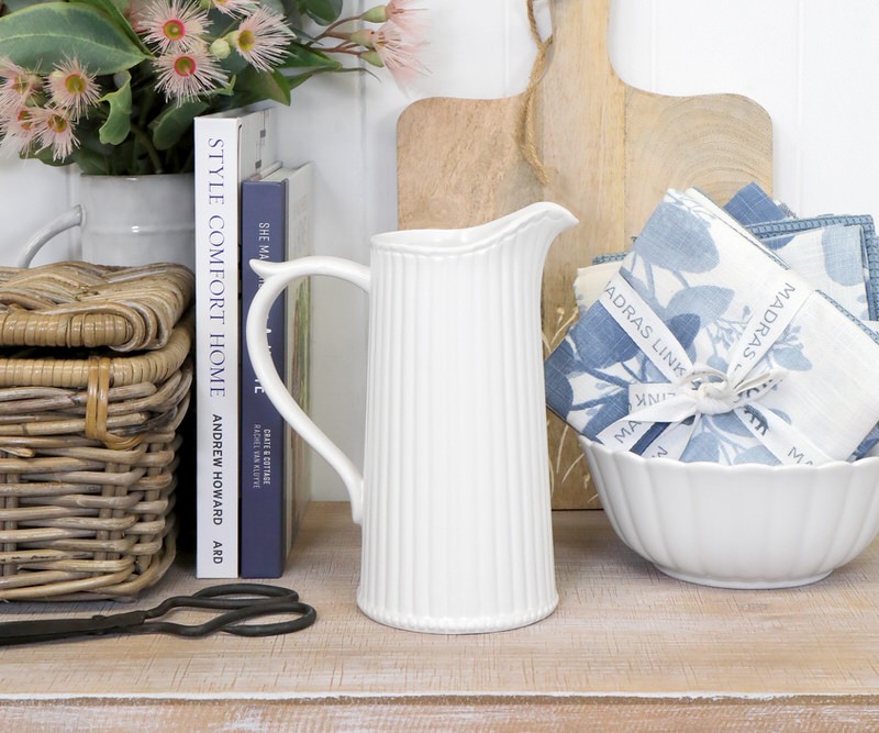 Addison Ribbed White Jug - Beautiful home decor at French Knot