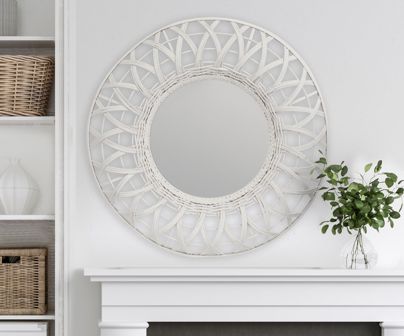 Corazon White Rattan Mirror - 80cm - Home Decor Online - New Arrivals