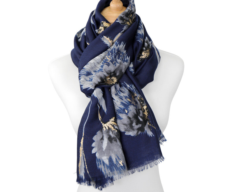 Samira Navy & Gold Floral Scarf