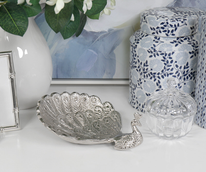Rajani Silver Peacock Trinket Dish - Beautiful home decor at French Knot