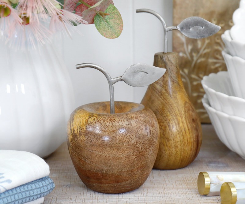 Bramley Handcrafted Wooden Pear with Silver Leaf