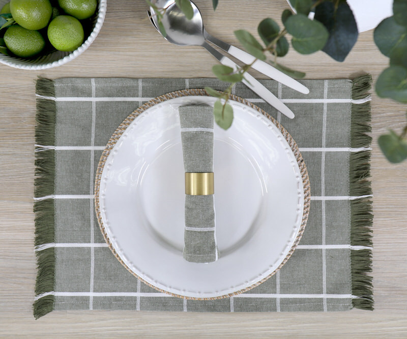 Set 4 Campbell Check Placemats - Olive Green