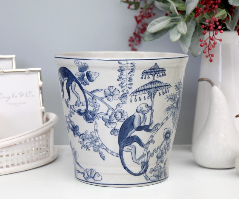 Large Kipling Blue Monkeys Planter Pot