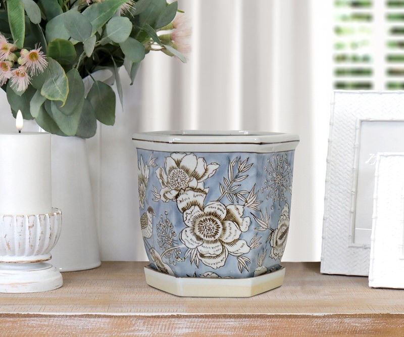 Medium Lark Grove Hexagonal Blue Planter