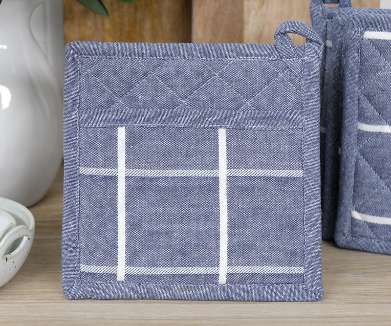 Campbell Check Pot Holder - Denim Blue