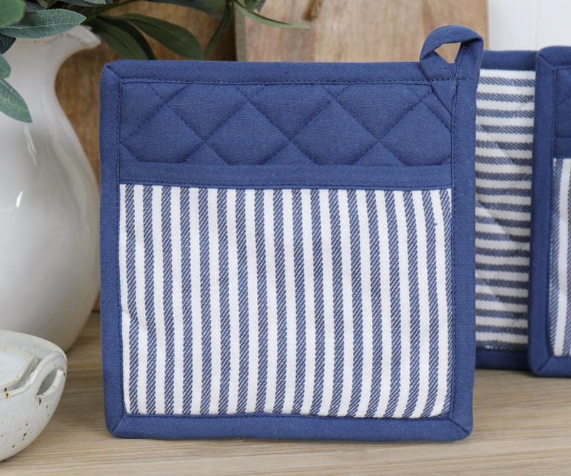 Classic Navy Ticking Stripe Pot Holder