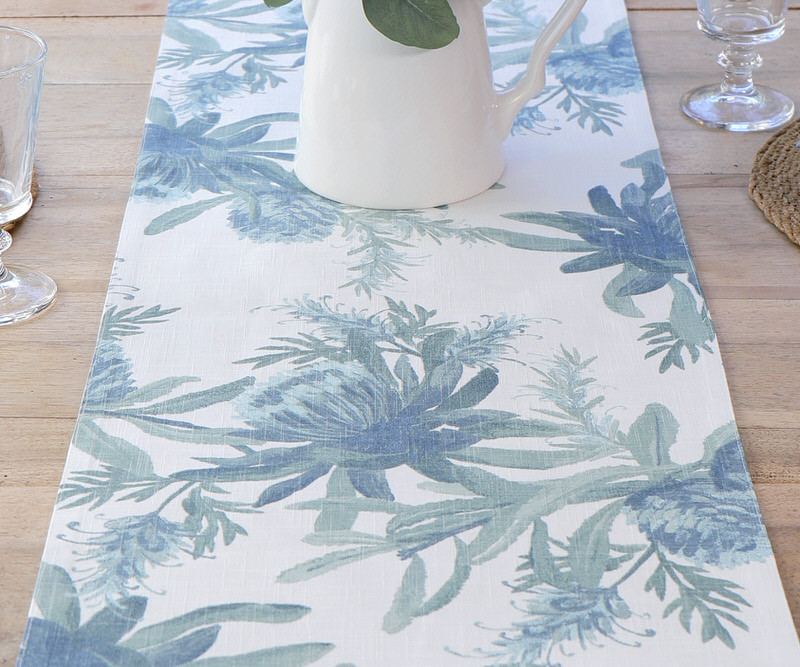 200cm Mietta Blue Banksias Table Runner - Shop by colour