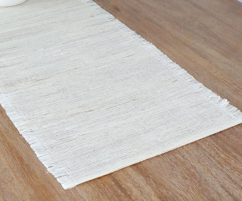 White Raw Linen Natural Table Runner