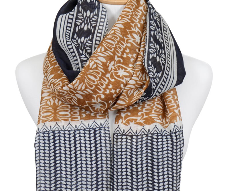 Yasmine Navy & Tan Scarf - Gift ideas for that special person for a ...