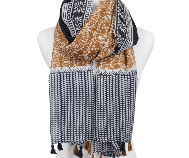 Yasmine Navy & Tan Scarf