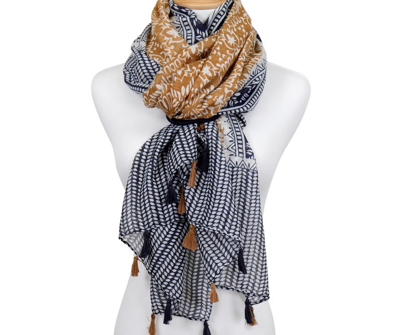 Yasmine Navy & Tan Scarf - Gift ideas for that special person for a ...