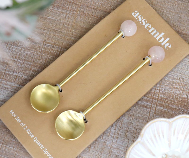 Set 2 Rose Quartz Condiment Spoons