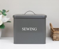Sewing Box Retro Enamel Storage Tin - Charcoal