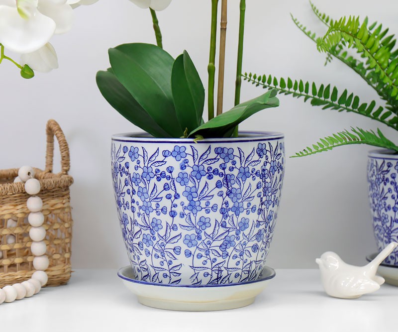 Medium Blue Daisy Vine Planter Pot