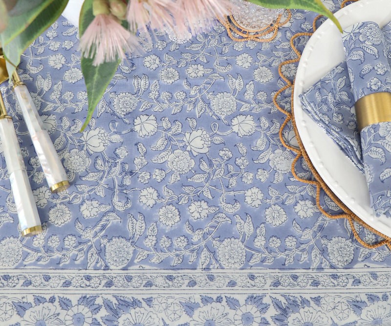 220cm Sevenoaks Cornflower Blue Floral Tablecloth - 6-8 Seat