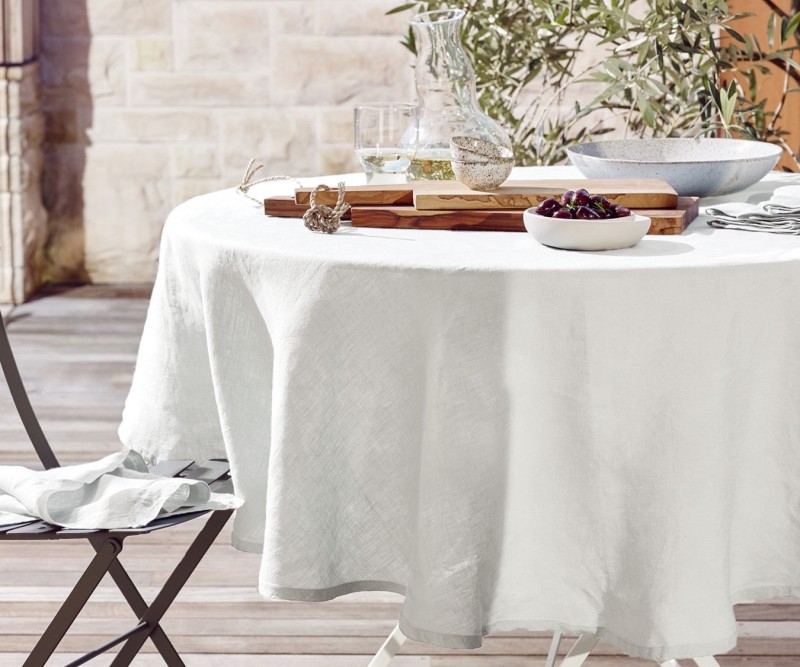 Moss White Round Linen Tablecloth 220cm - Clearance Sale at French Knot