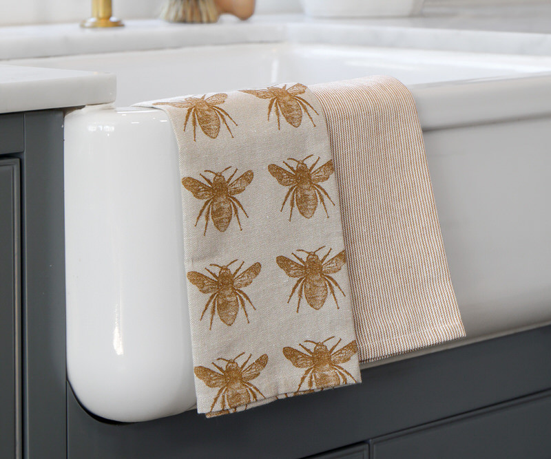 Set 2 Mustard Honey Bee Tea Towels
