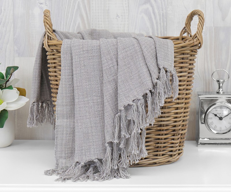 Isola Navy Pom Pom Knitted Throw