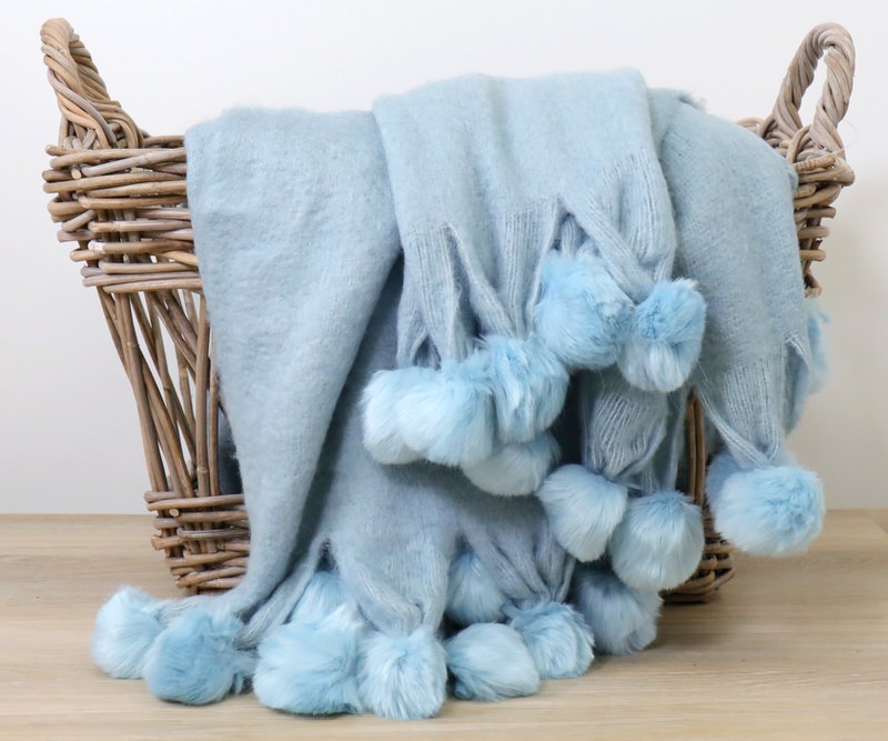 Daydream Blue Pom Pom Throw - Shop by colour