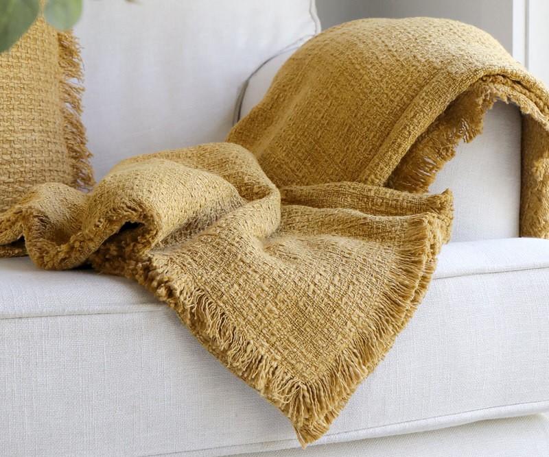 Hoxton Yellow Waffle Throw Blanket - Beautiful home decor at French Knot