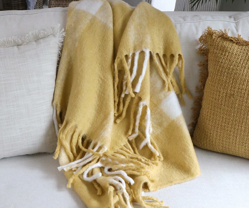Hugo Yellow & White Check Throw Blanket