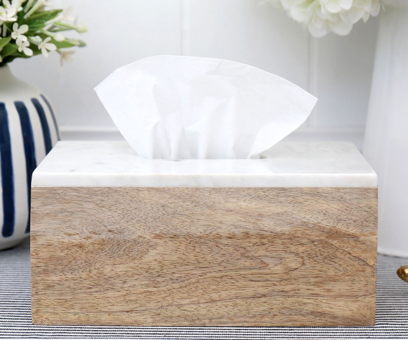Eliot Marble & Wood Tissue Box Cover