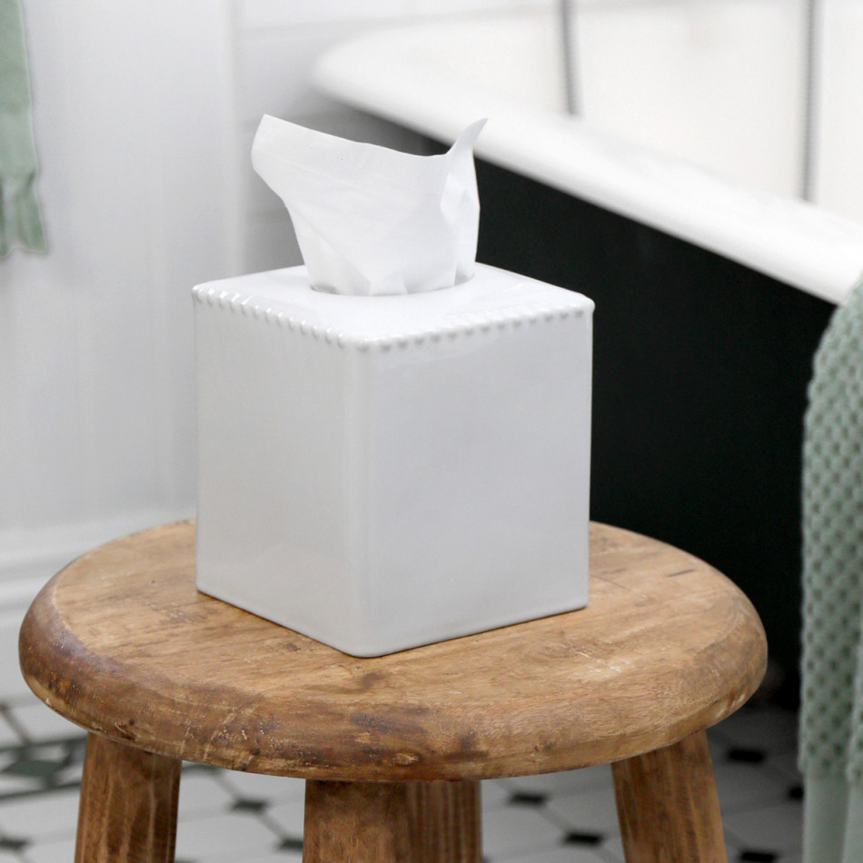 Louisa Beaded White Ceramic Tissue Box