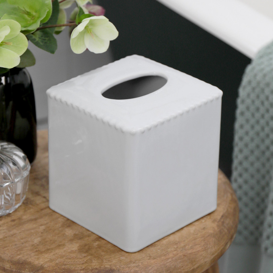 Louisa Beaded White Ceramic Tissue Box