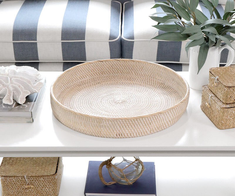 Fraser Round Whitewash Rattan Tray - Small