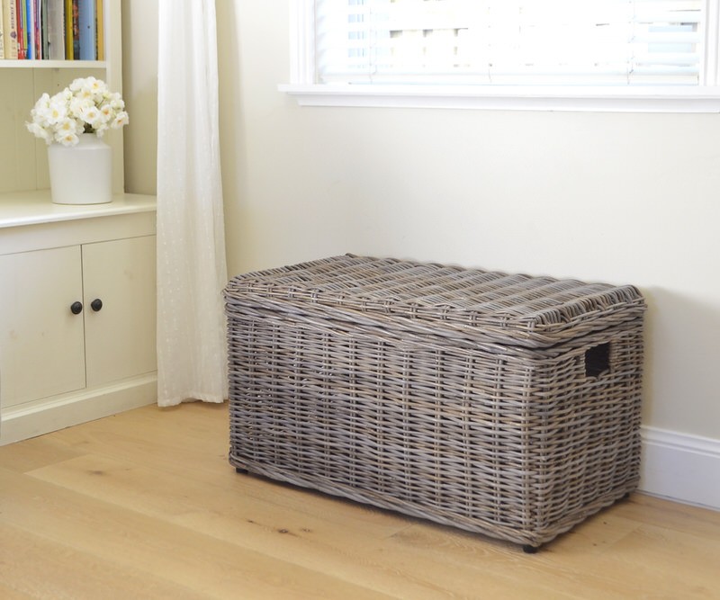 Oliver Rattan Storage Trunk - Blanket Box Antique Grey