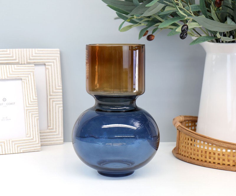 Sabato Blue & Amber Glass Vase