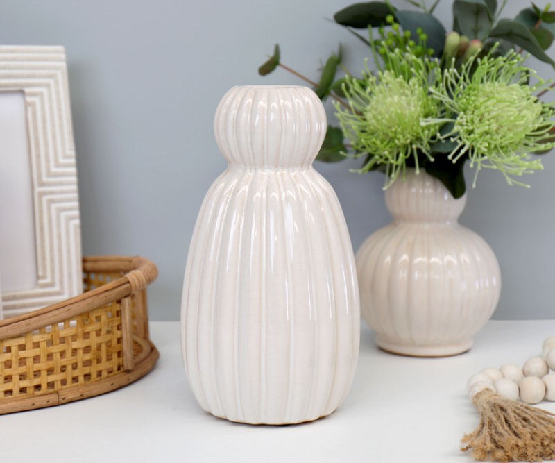 Barrera Ribbed White Vase - Tall