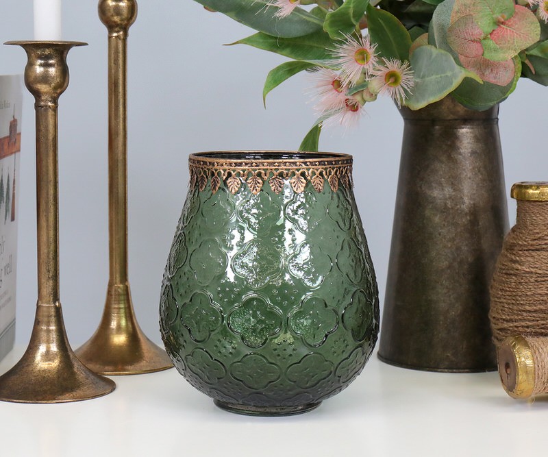 Penrose Embossed Glass Candle Holder - Laurel Green - Home Decor Online ...